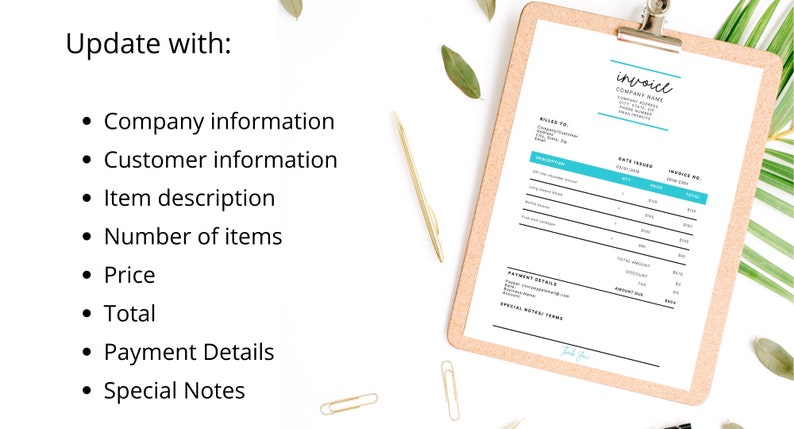 Aqua Invoice Template: Modern Printable Form (canva Editable) - Etsy