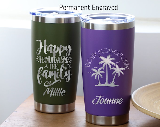 Personalized 20oz Travel Mug, Custom Vacation Skinny Coffee Mug, Summer ...