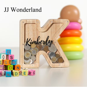 Personalized Wooden Piggy Bank, Custom Name Initial Coin Bank, Monogram ...