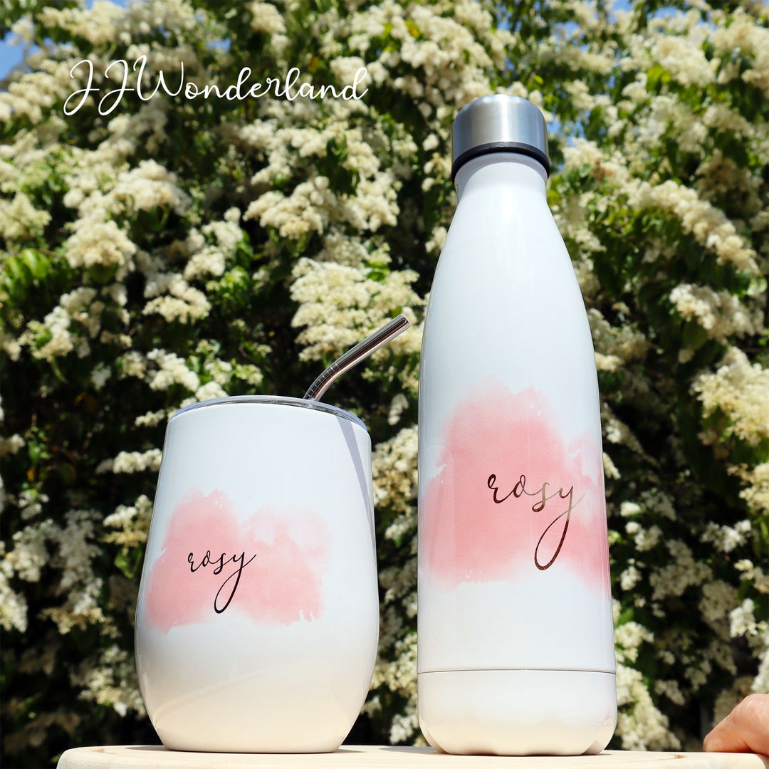 Personalized Sky Clouds Bottle, Custom Pastel Tumbler, Watercolor ...