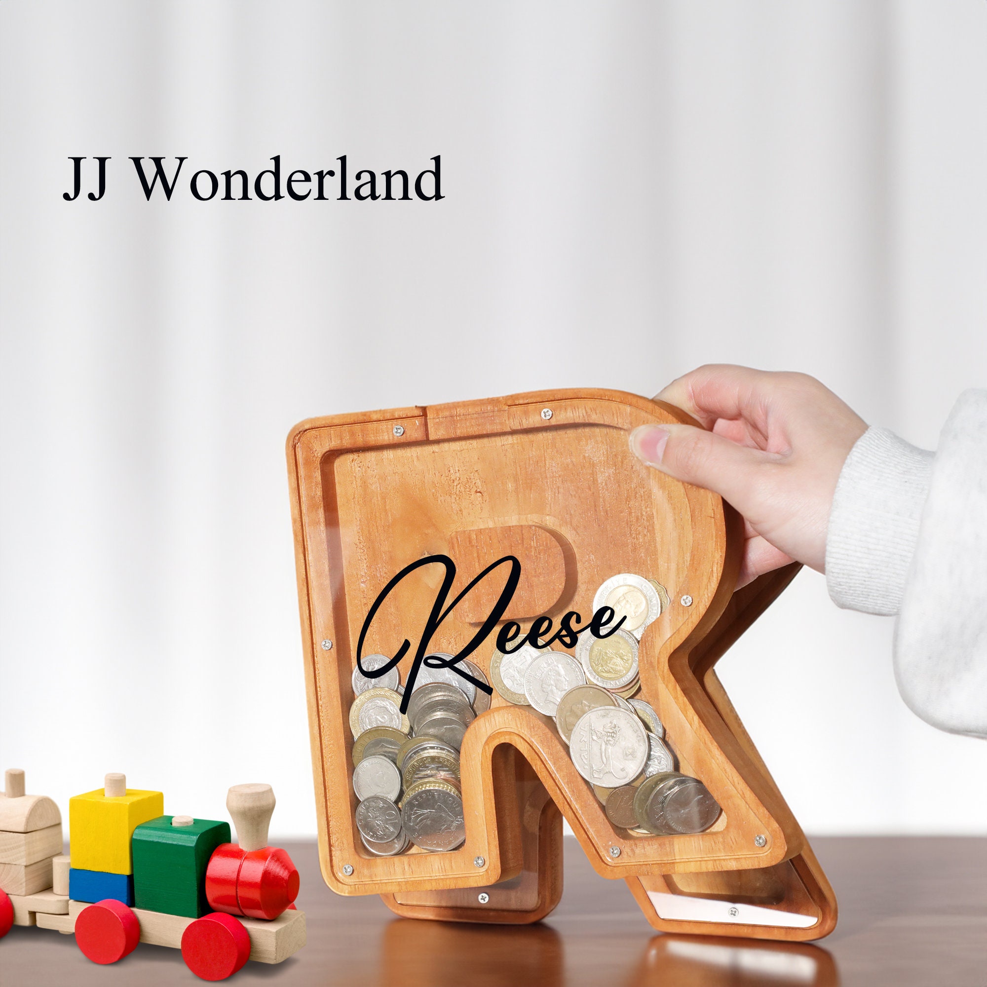 Personalized Wooden Piggy Bank, Custom Name Initial Coin Bank, Monogram ...