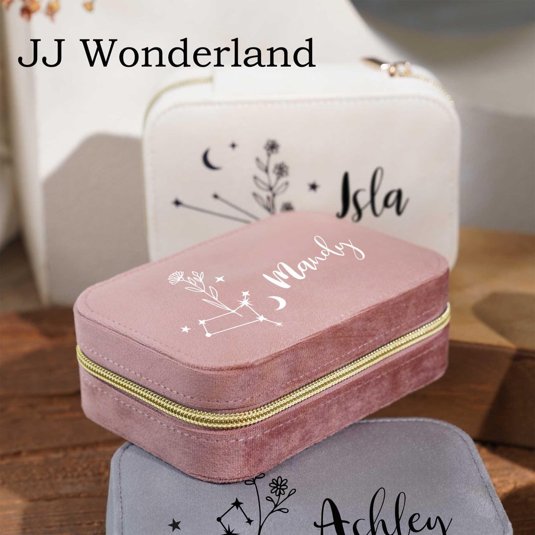Personalized Birth Flower Velvet Jewelry Box, Custom Name Jewelry Case ...