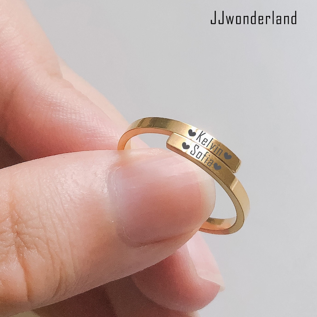 Engraved Double Name Ring, Two Name Rings, Personalized Names Couples ...