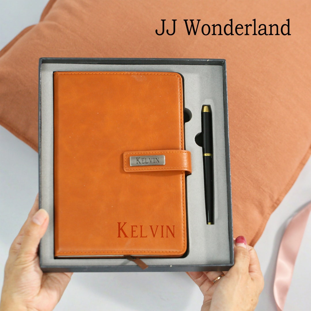 Personalized Leather Notebook Set, Custom Gift Set, Engraved Notebook ...