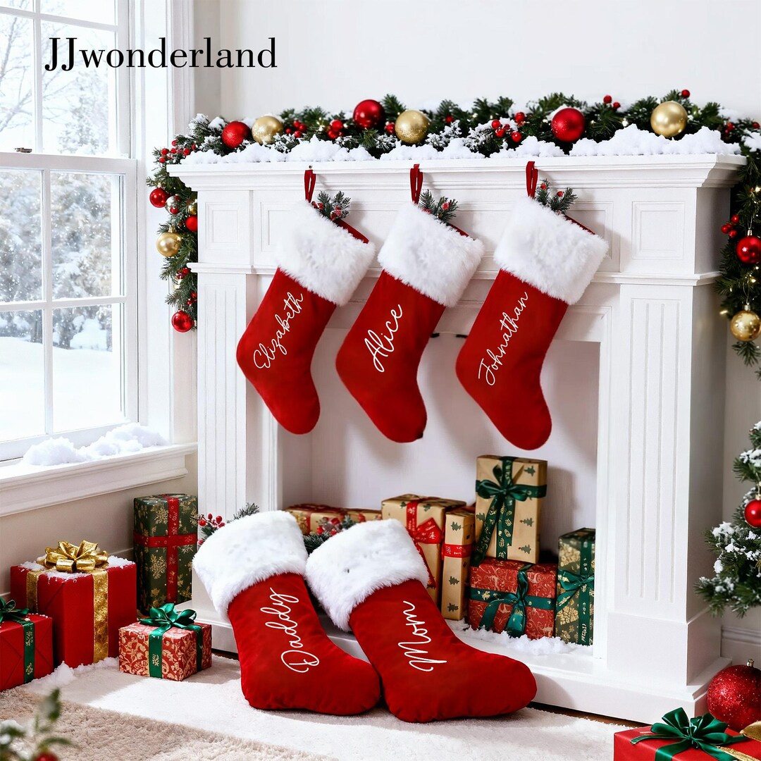 Personalized Red Stockings, Fireplace Decor, Christmas Holiday ...