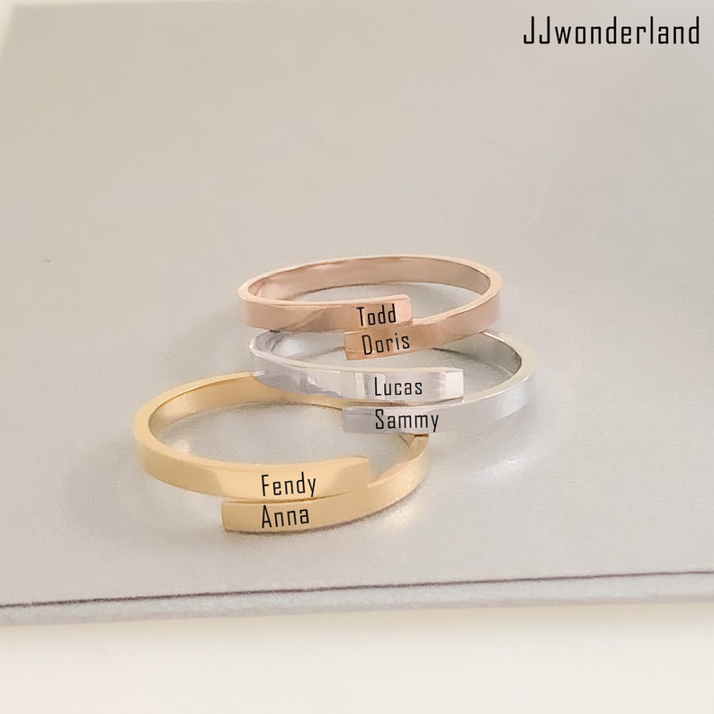 Engraved Double Name Ring, Two Name Rings, Personalized Names Couples ...