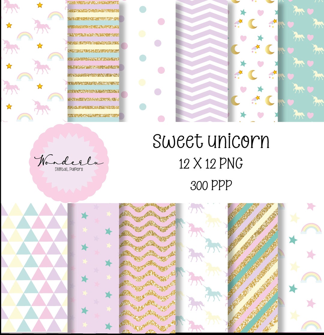 Sweet Unicorn / PNG Unicorn / Digital Papers / Digital Paper Unicorn ...