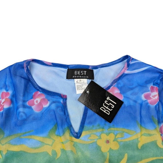 Y2K tropical mesh half sleeve top - 2000s Deadstock w… - Gem