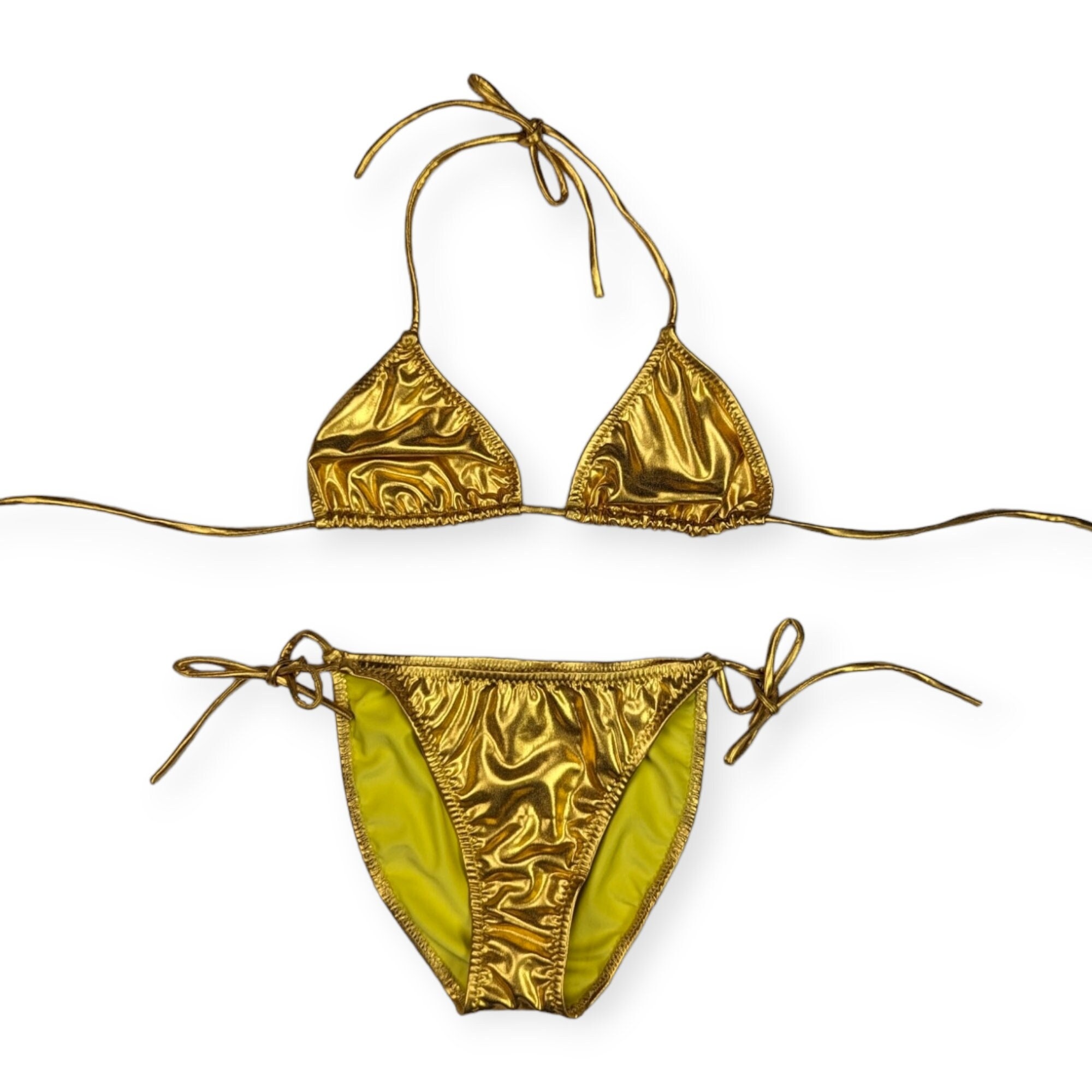 Y2K Deadstock Australian Made Metallic Gold Triangle String Bikini Two ...