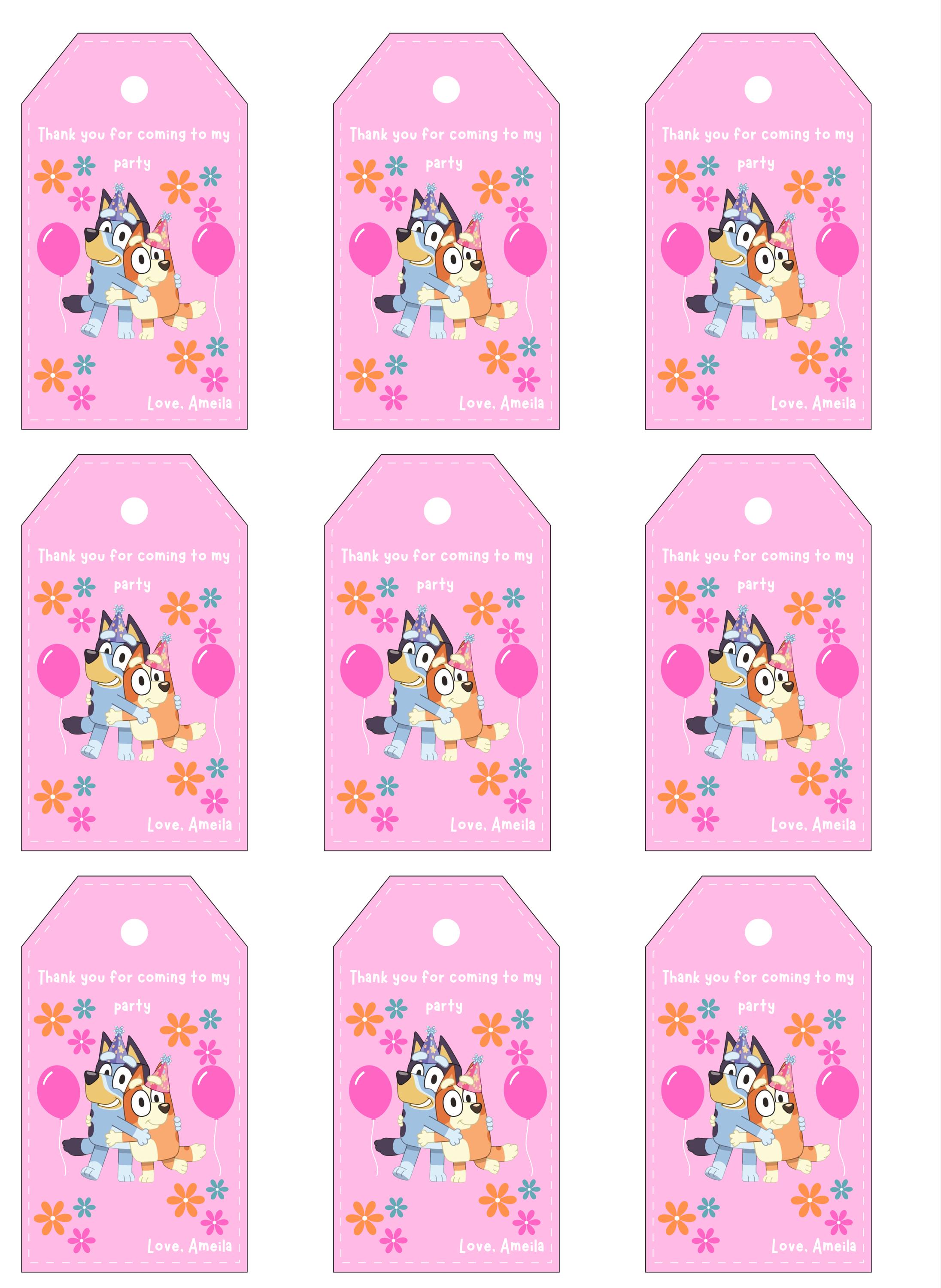 Editable Girl Bluey Thank You Tags, Bluey Party Favor, Instant Download ...