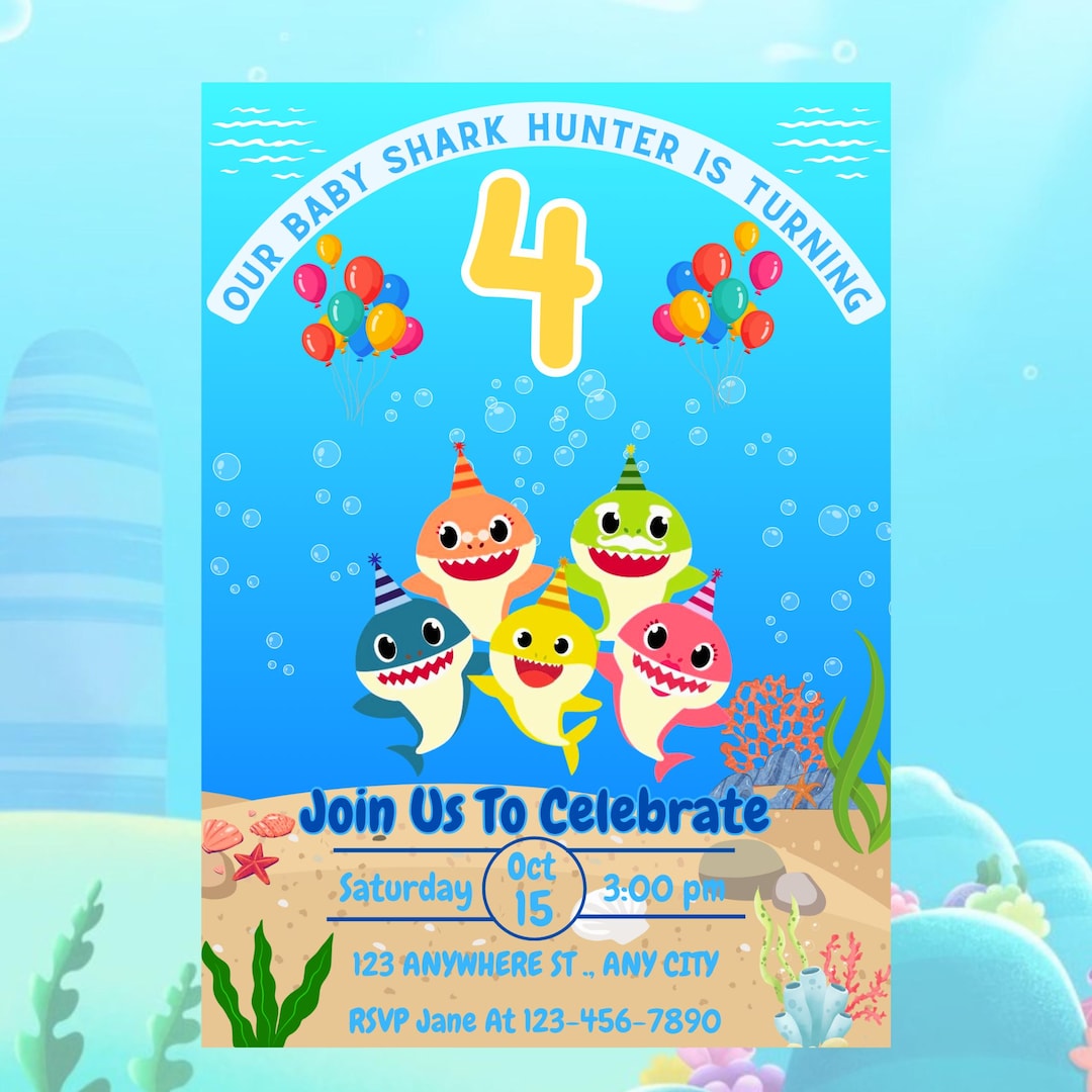 Editable Baby Shark Birthday Invitation | Kids Party Invite |canva ...