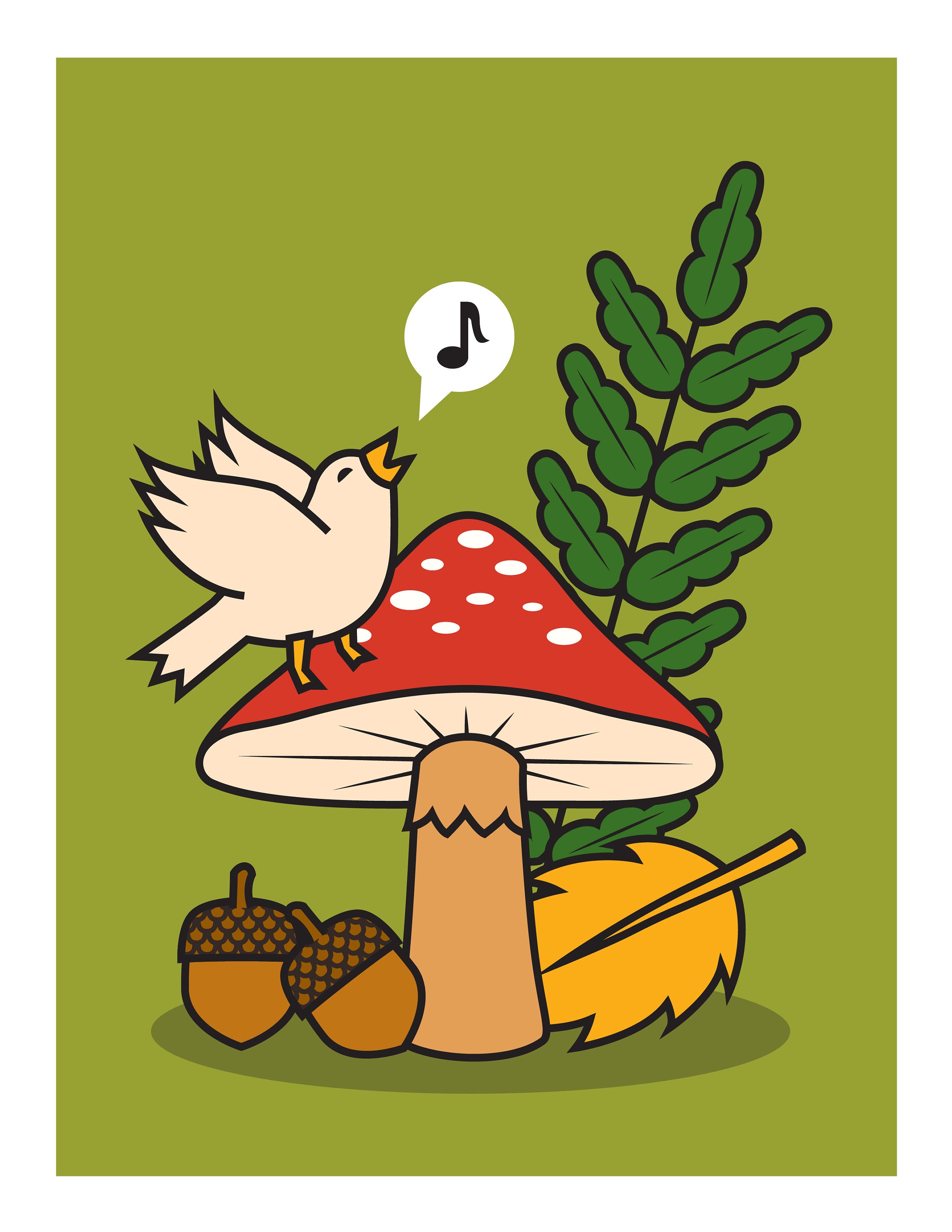 Retro Bird Toadstool Seventies Style Minimalist Digital Printable ...