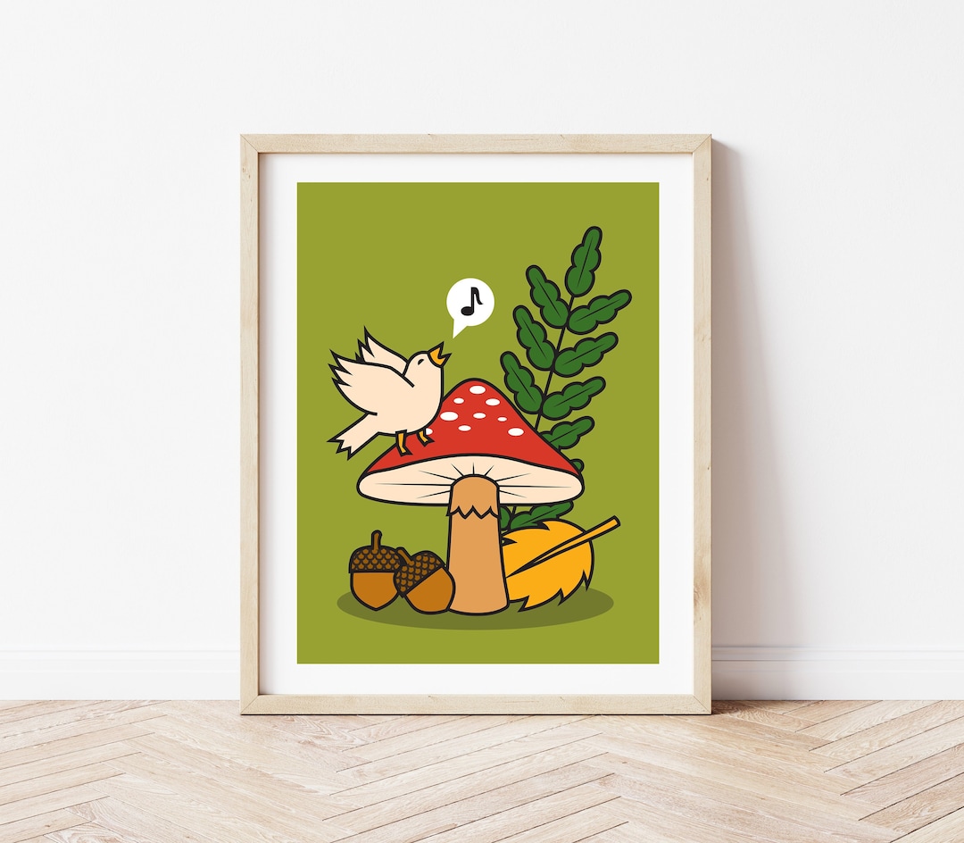 Retro Bird Toadstool Seventies Style Minimalist Digital Printable ...