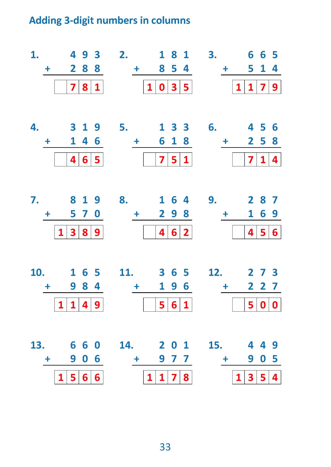 Sum Skill: Adding 3-digit Numbers in Columns, With Answer, 40 Pages - Etsy Sum Skill: Adding 3-digit Numbers in Columns, With Answer, 40 Pages - Etsy