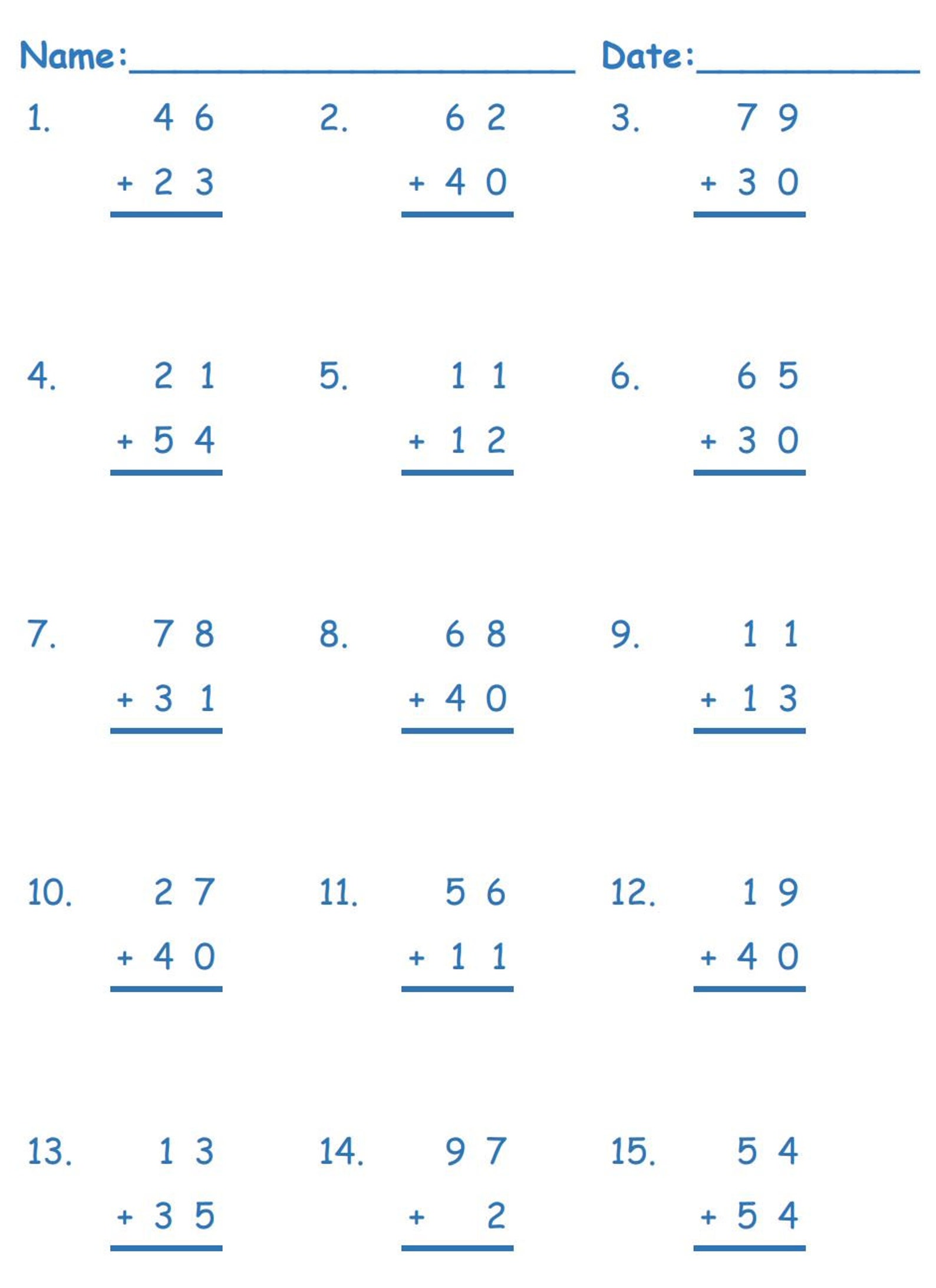Sum Skill: Adding 2-digit Numbers in Columns Without Carry Over, 40 ...