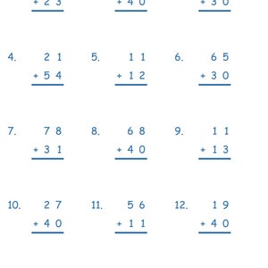Sum Skill: Adding 2-digit Numbers in Columns Without Carry Over, 40 ...