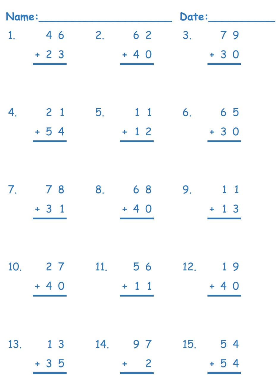 Sum Skill: Adding 2-digit Numbers in Columns Without Carry Over, 40 ...