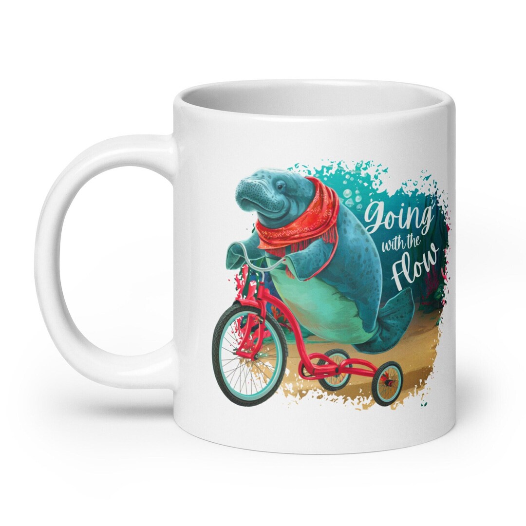 Whimsical Manatee Mug 'going With the Flow' Underwater Manatee on a ...