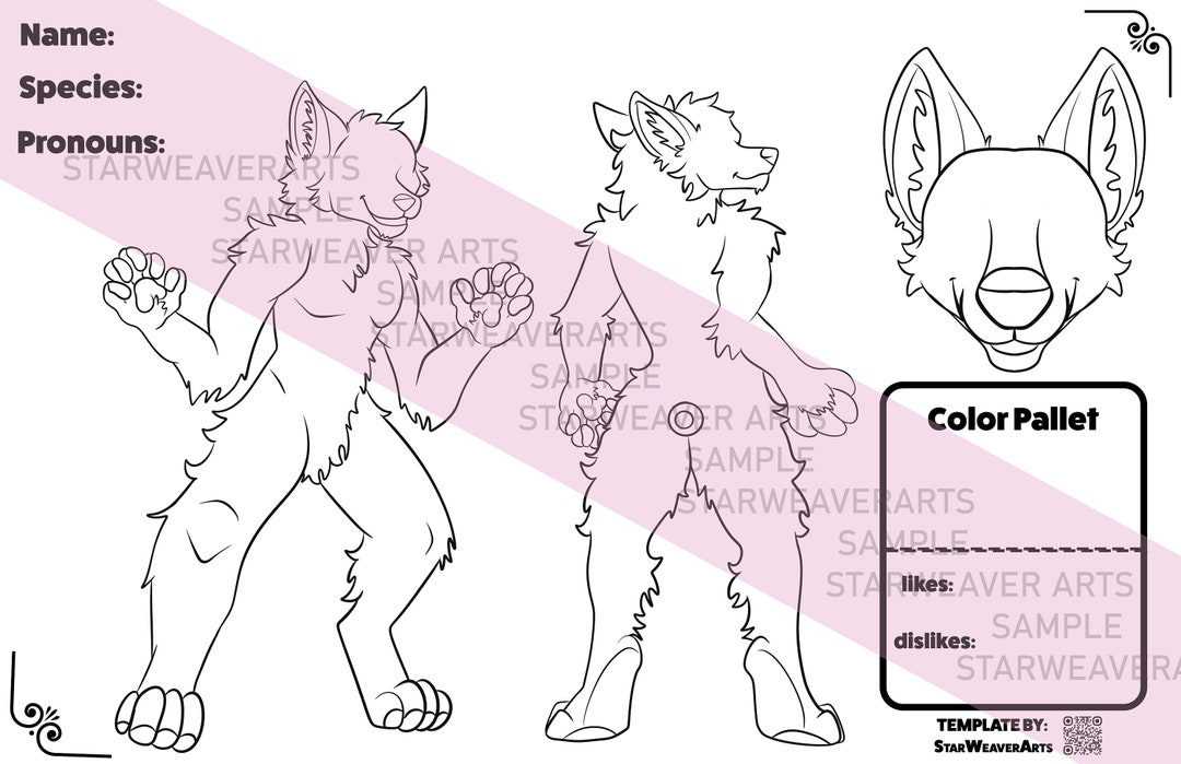 Wolf/fox/coyote/dog/canine Fursona Reference Sheet Template Digital Download 17x11 - Etsy