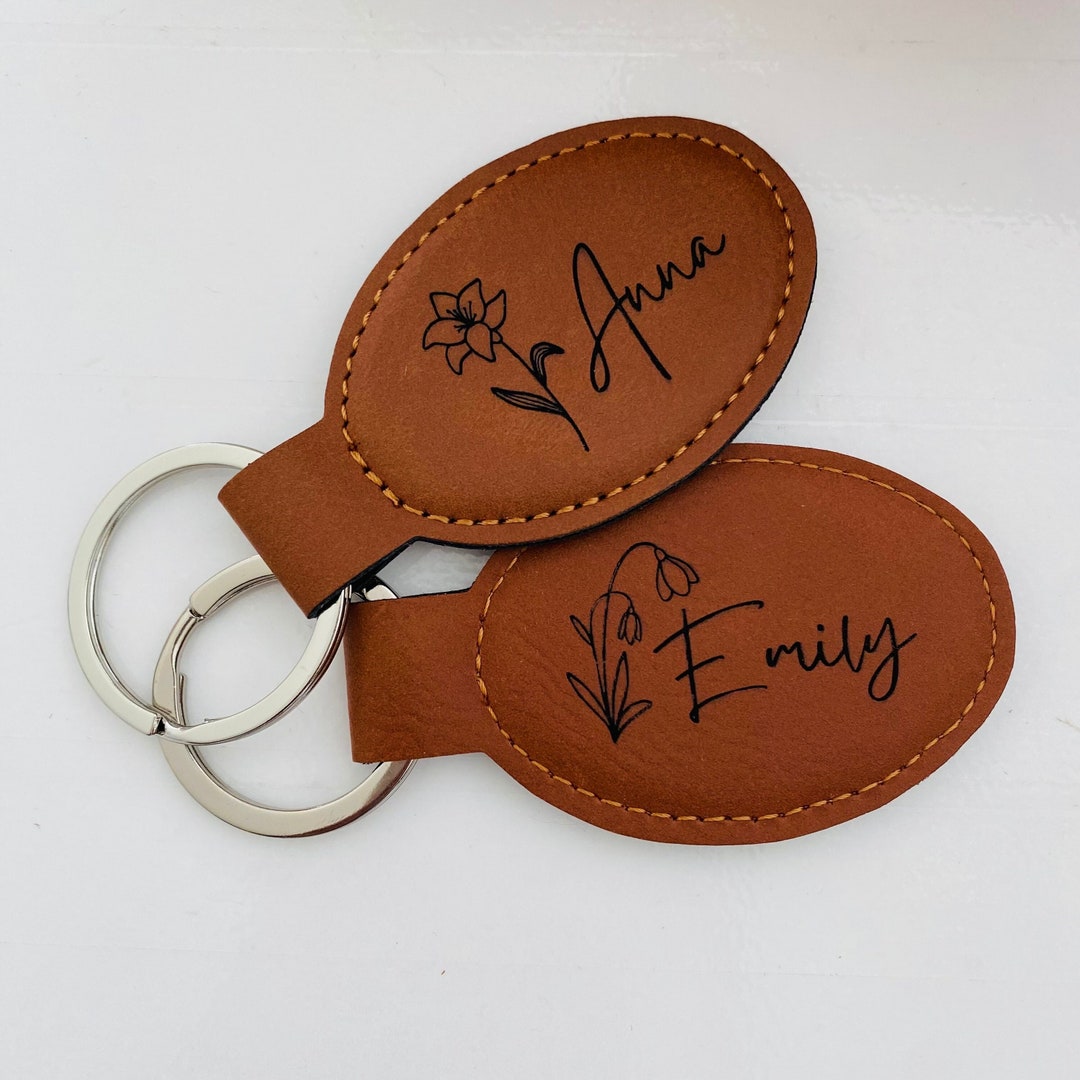 Name Birth Month Flower Keychain Personalized Flower Keychain ...