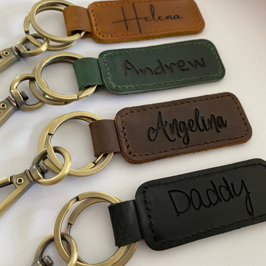 Personalized Leather Name Keychain Customized Leather Keychain Genuine ...