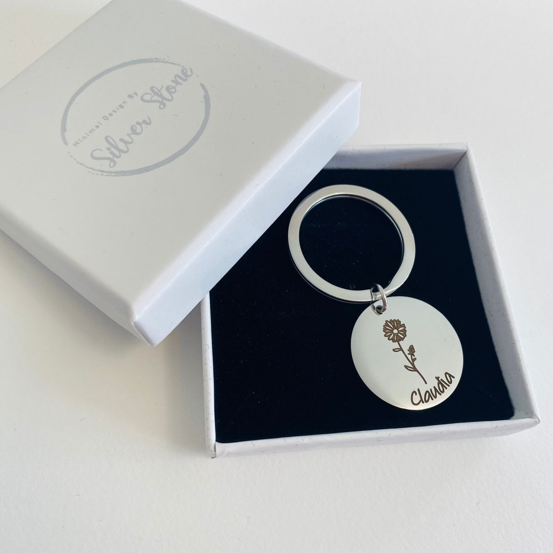 Personalized Metal Engraved Keychain W/charm Engraved Birth Month ...