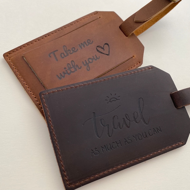 Personalized Leather Engraved Luggage Tags - Etsy