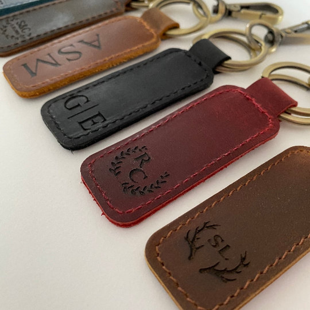 Personalized Monogram Leather Keychain Customized Leather Keychain ...