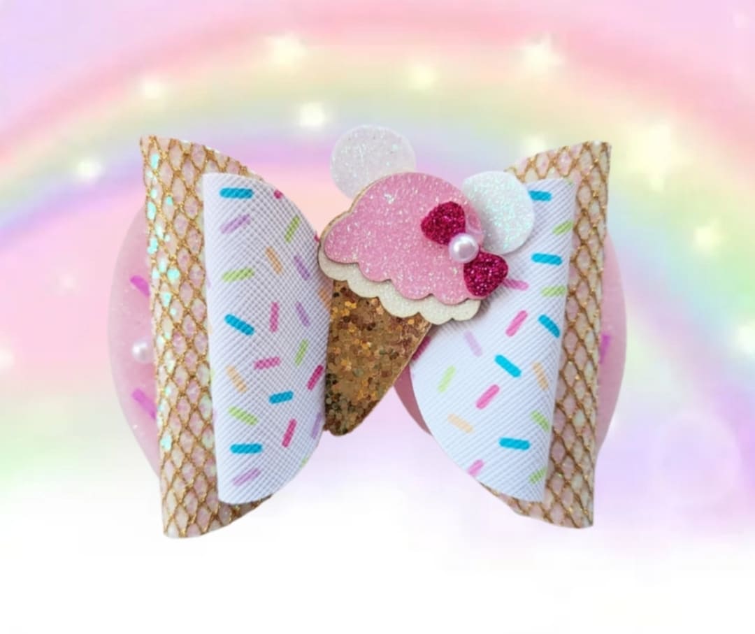 Minnie Mouse Ice Cream Cone Hair Bow Sprinkles Disney Snacks Pink Tulle ...