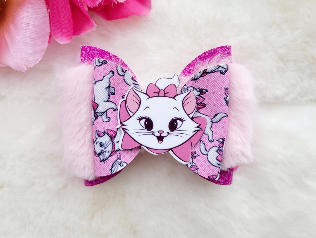Marie Fur Hair Bow Aristocats Disney Cat Bow Pink Glitter Clip Headband ...