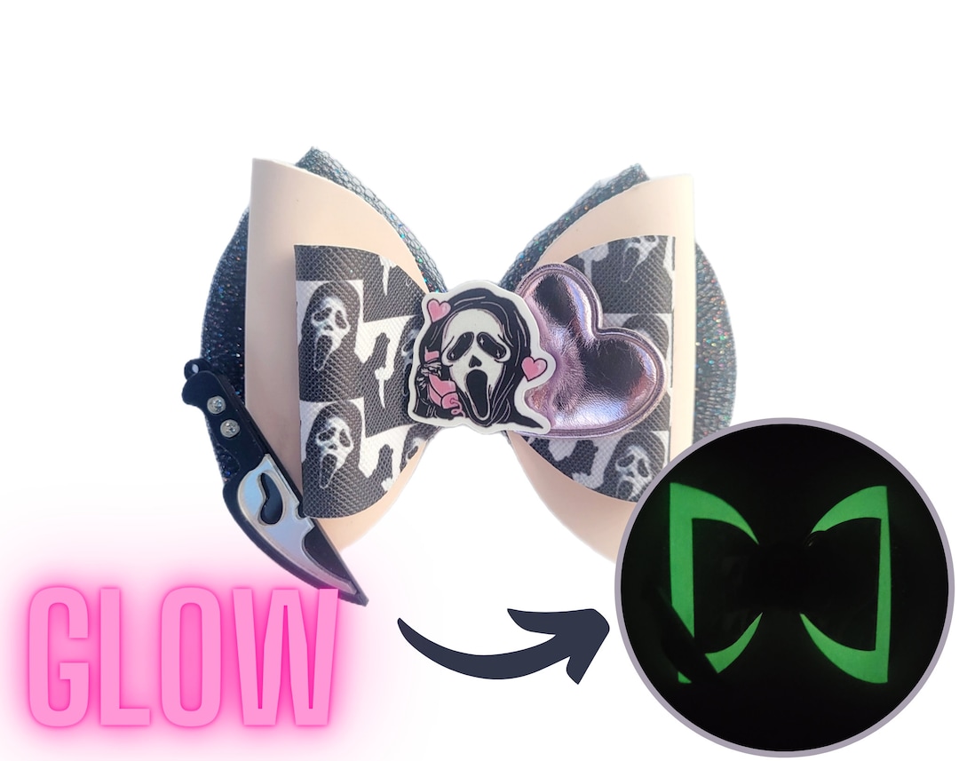 Ghost Glow in the Dark Bow, Horror Movie Bow, Knife Bow, Pink, Black ...