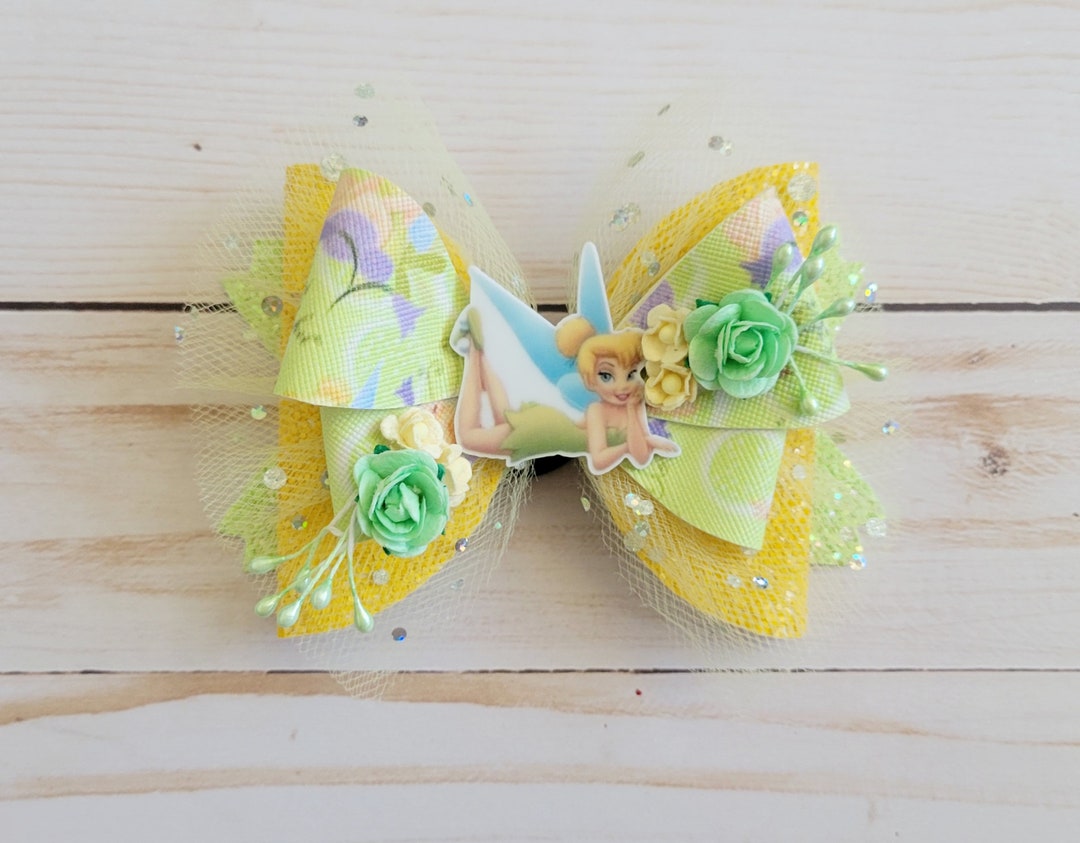 Tinkerbell Hair Bow Yellow Green Fairy Flowers Headband Clip - Etsy