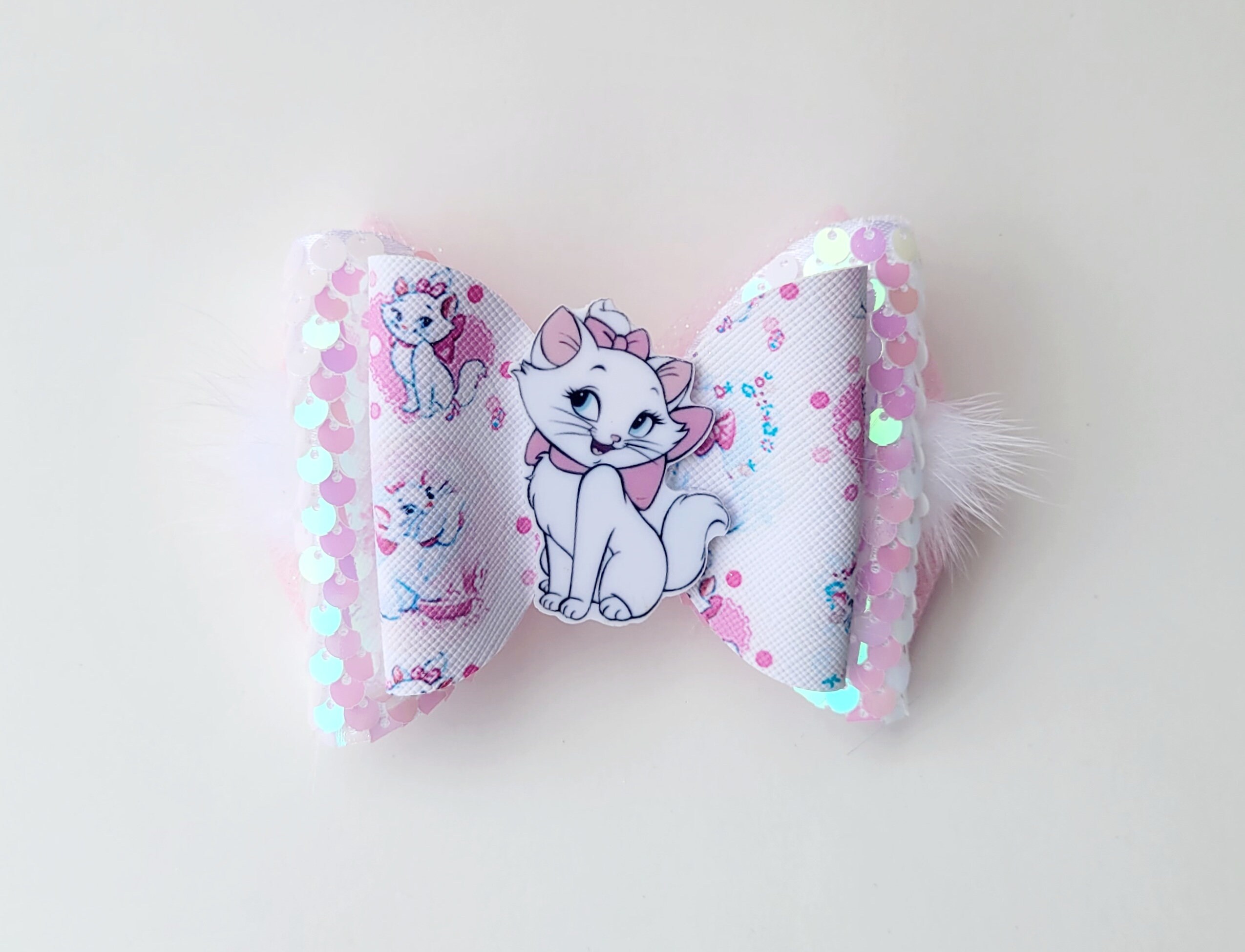 Marie Hair Bow Aristocats White Cat Sequin Glitter Bow - Etsy