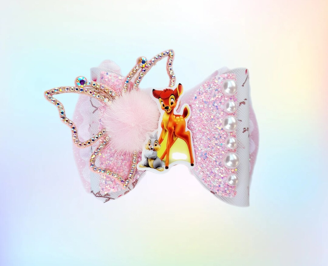 Bambi Hair Bow, Pink Glitter Tulle Hair Bow, Disney Bow, Deer Bow ...