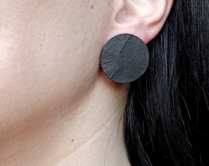 Round Earrings in Waste Slate and Aluminium. Alternative Hypoallergenic ...