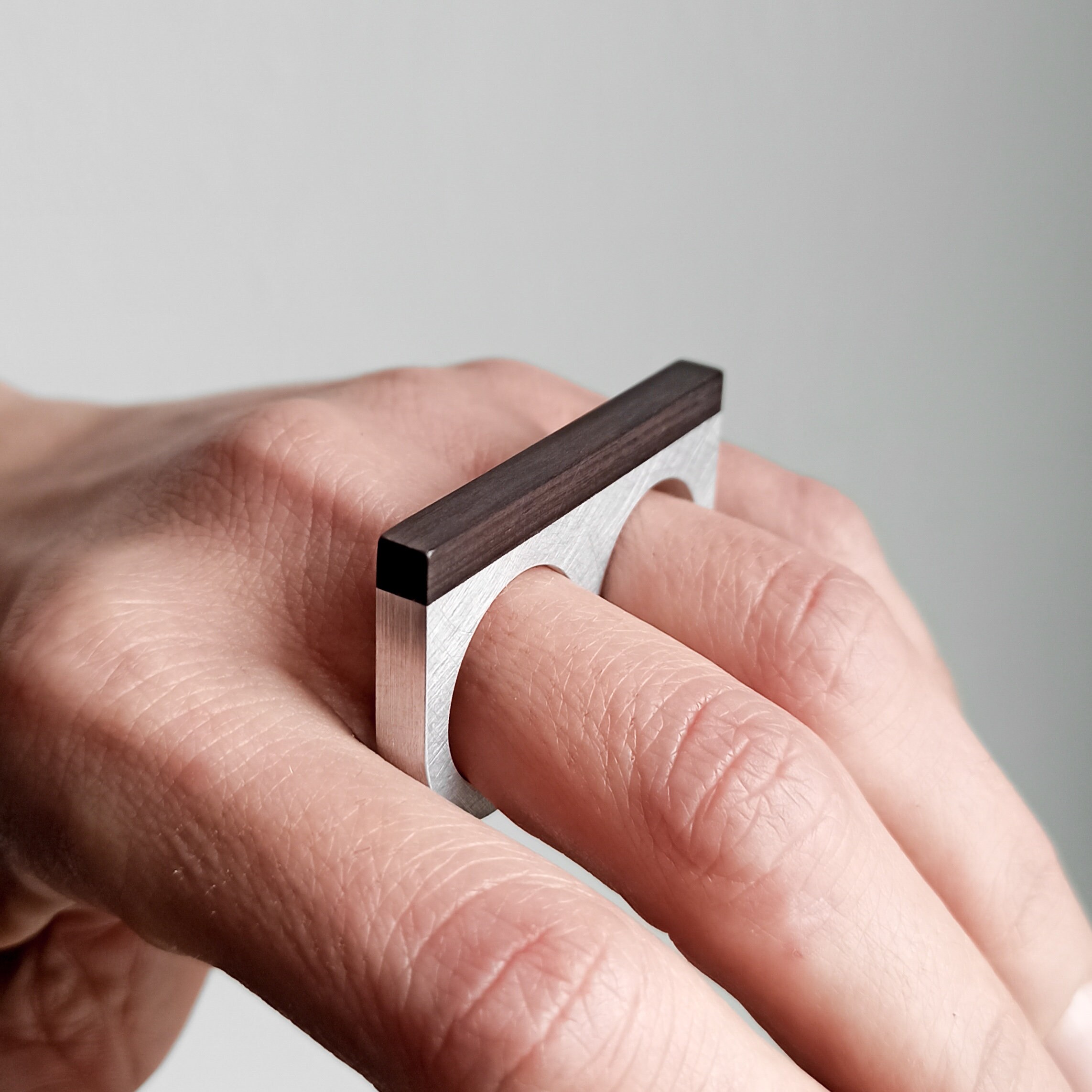 Double Ring in Ebony and Aluminium. Elegant Oversized Wooden Ring ...