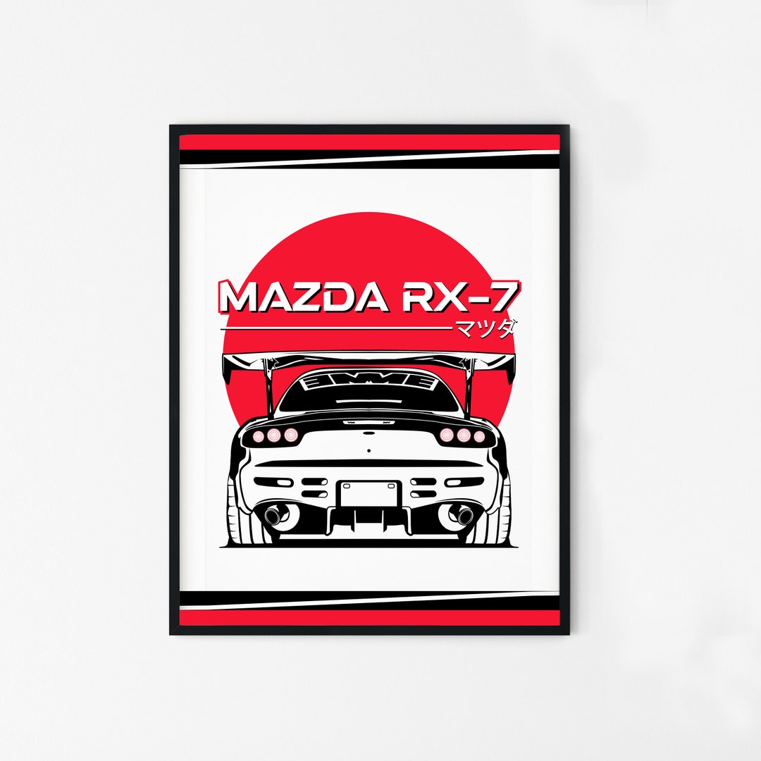 Mazda RX7 Red Sun Poster Print, JDM Car Art, Car Illustration, Wall Art ...