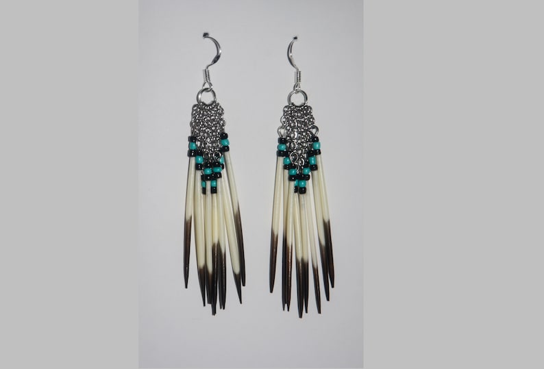 Real Porcupine Quill and Seed Bead Dangle Earrings Turquoise - Etsy