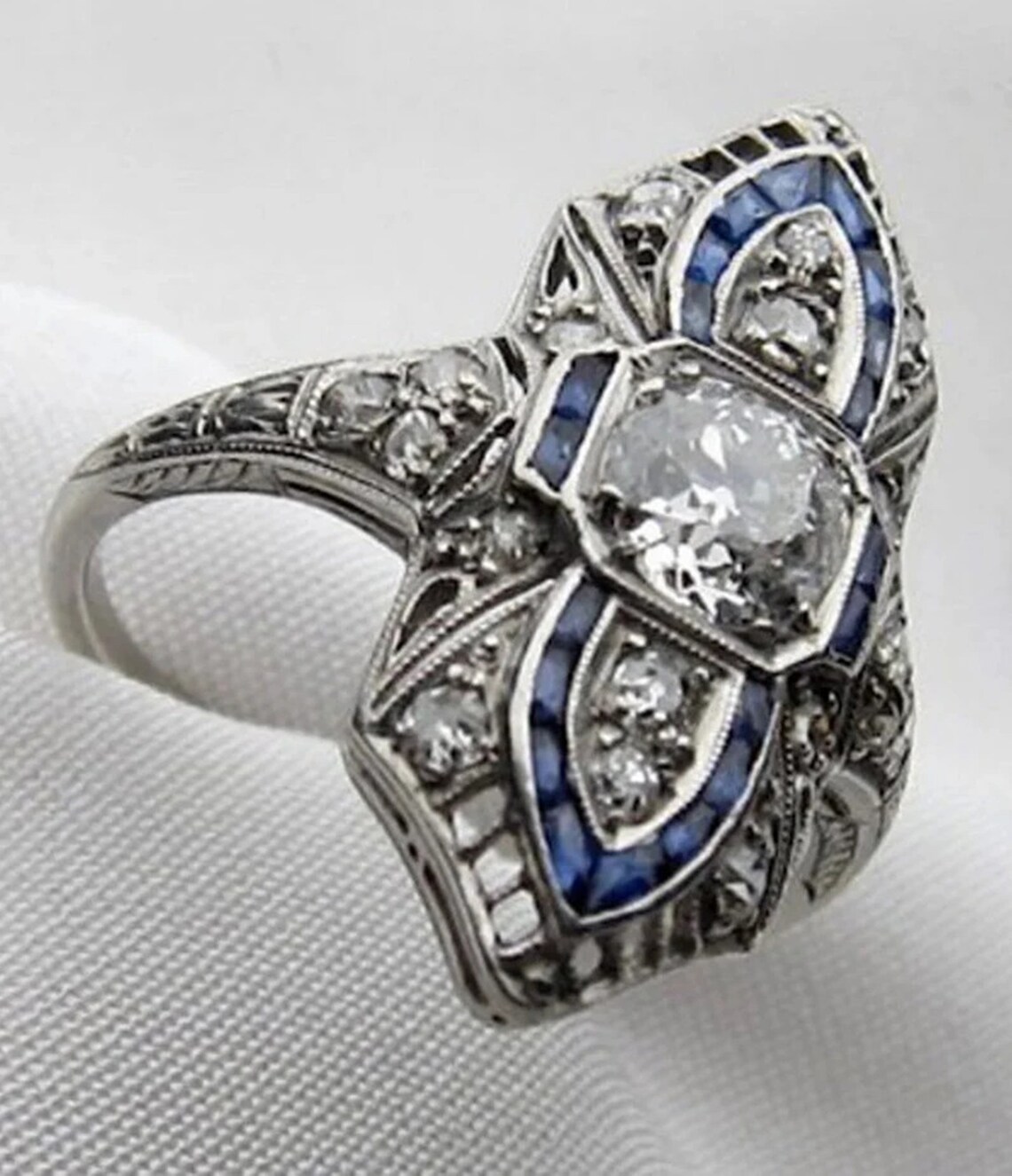 Milgrain Edwardian Style Ring Old European & Sapphire - Etsy