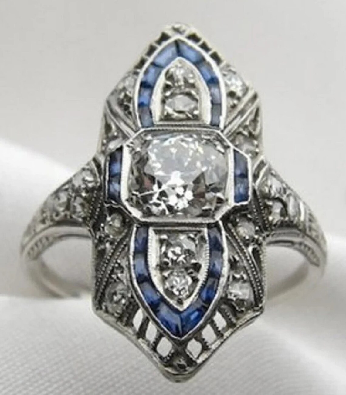 Milgrain Edwardian Style Ring Old European & Sapphire - Etsy