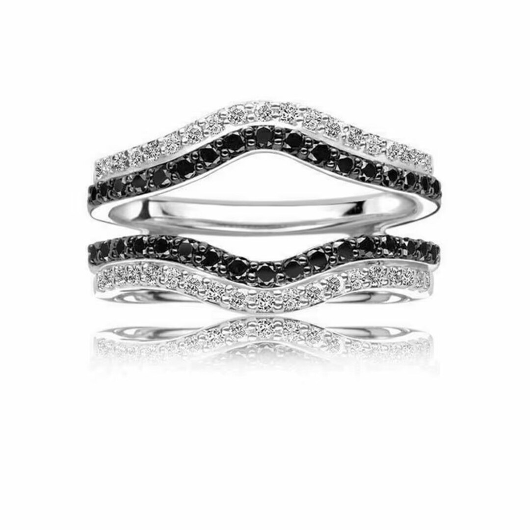 Black & White Round Moissanite Diamond Enhancer Band, Stackable Wedding ...