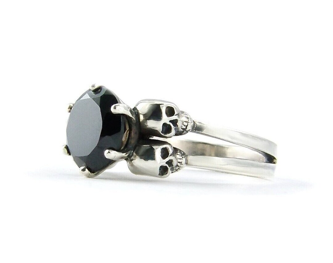 Four Head Skull Ring Black Round Cut Diamond Skull Ring - Etsy