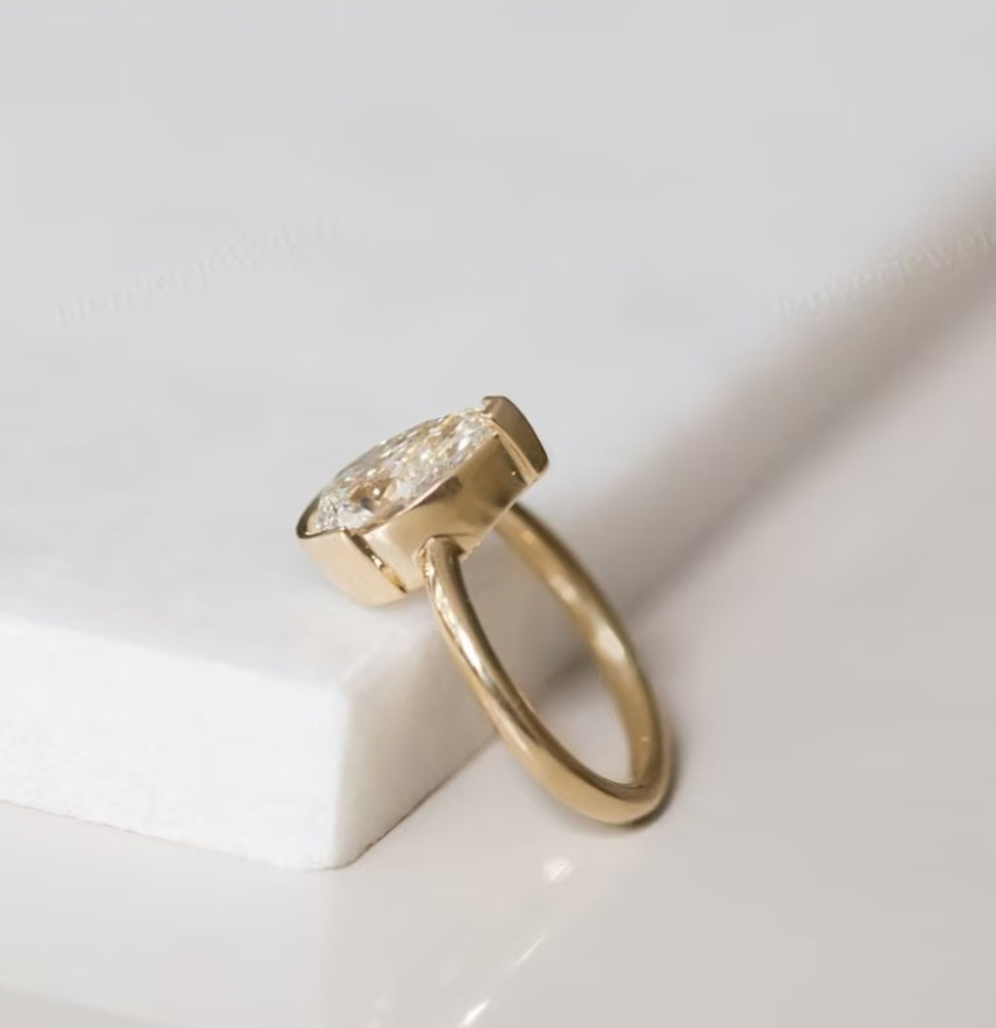 Half Bezel Set Solitaire Ring, 97MM Pear Cut Moissanite Diamond Ring ...