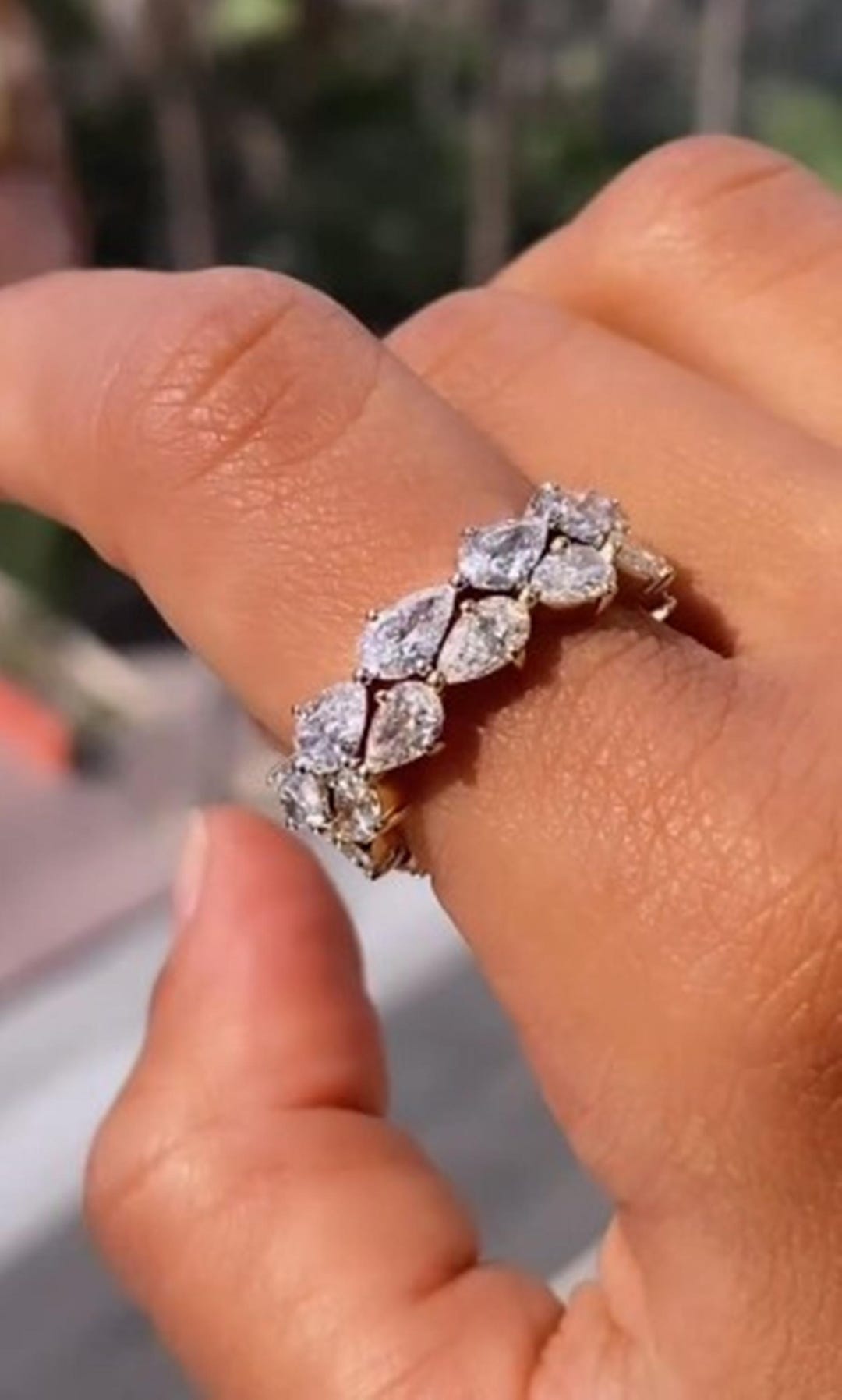 Double Row Eternity Band, East West Pear Cut Moissanite Diamond Band ...