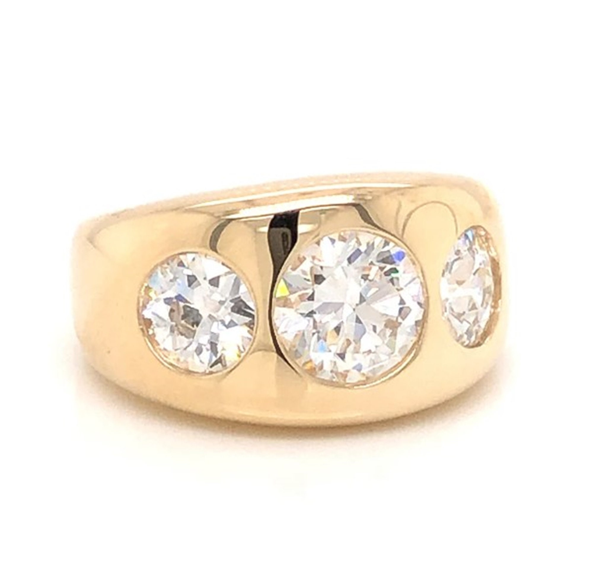 Flush Set Three Stone Men's Ring, Round Cut Moissanite Diamond Ring ...