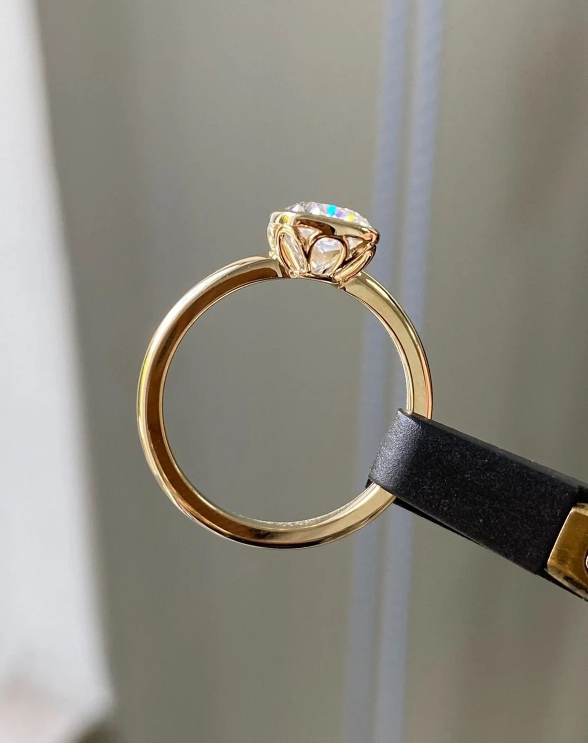 Bezel Set Solitaire Diamond Ring, Cushion Cut Moissanite Diamond ...