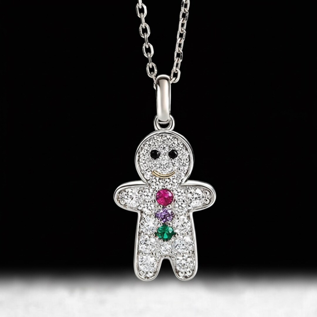 18k White Gold Gingerbread Man Charm Pendant Necklace, Multi Color ...