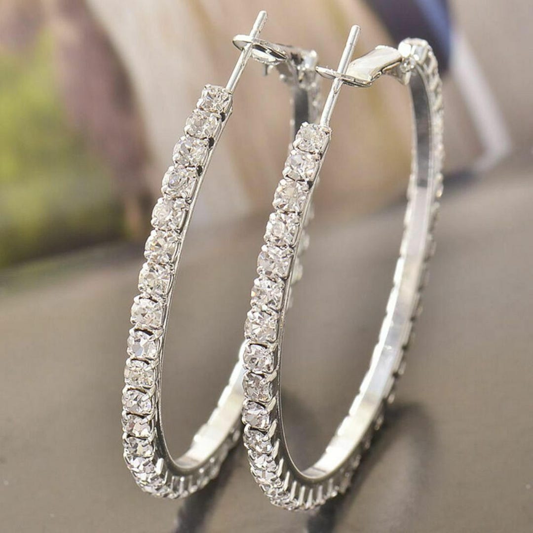 Round Cut Moissanite Diamond Hoop Earrings, Hinged Back Hoop Earring ...