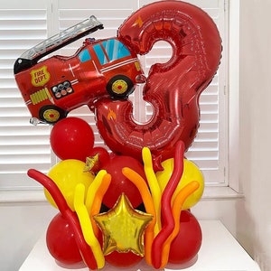 28pcs Fire Engine Number Balloon Set, Fireman Balloon Sculpture ...