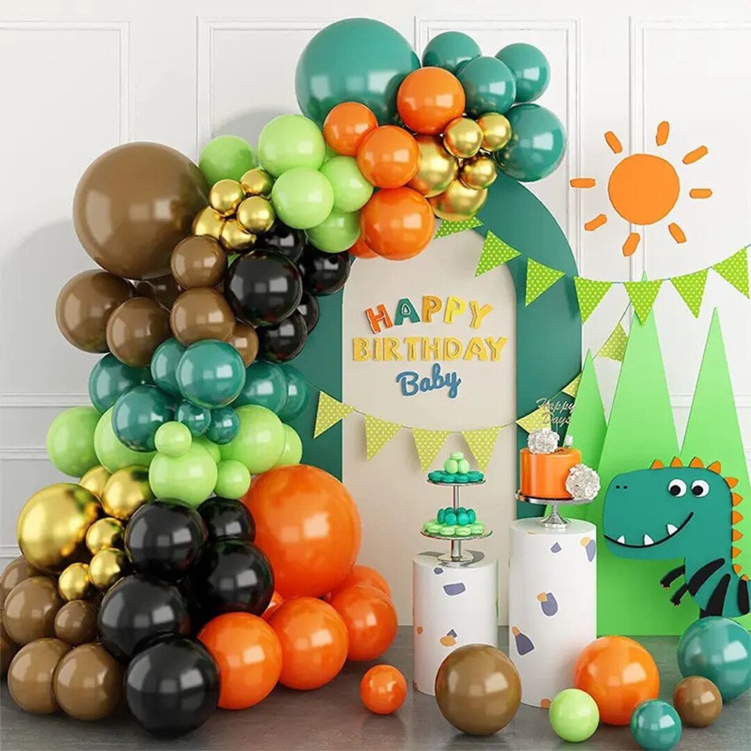 117pcs Dinosaur Theme Balloon Arch Garland Kit, Dinosaur Birthday Balloon Set, Green and Orange ...